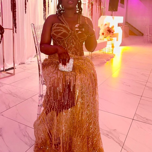 Dresses | Custom Gold Embellished Gown | Poshmark